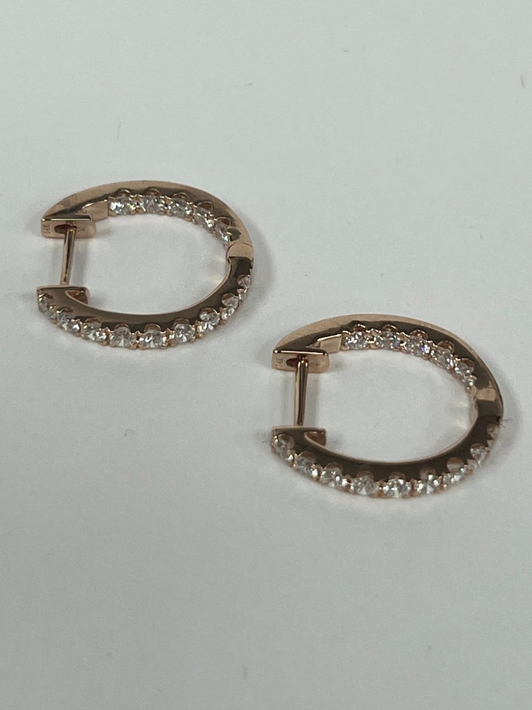 Rose Gold Huggies Hoop Diamond Earrings For Sale at 1stDibs