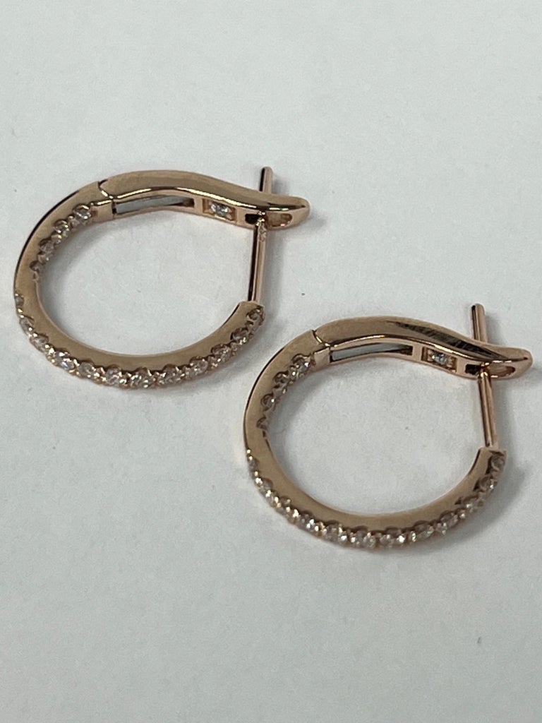 Rose Gold Huggies Hoop Diamond Earrings For Sale at 1stDibs