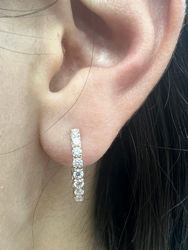 Rose Gold Huggies Hoop Diamond Earrings For Sale at 1stDibs