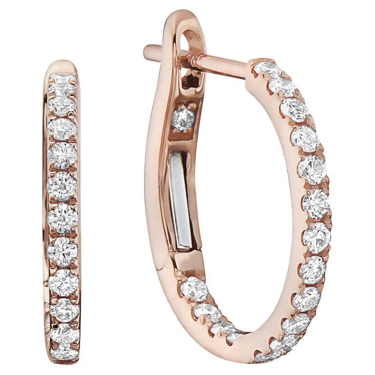 Rose Gold Huggies Hoop Diamond Earrings For Sale at 1stDibs