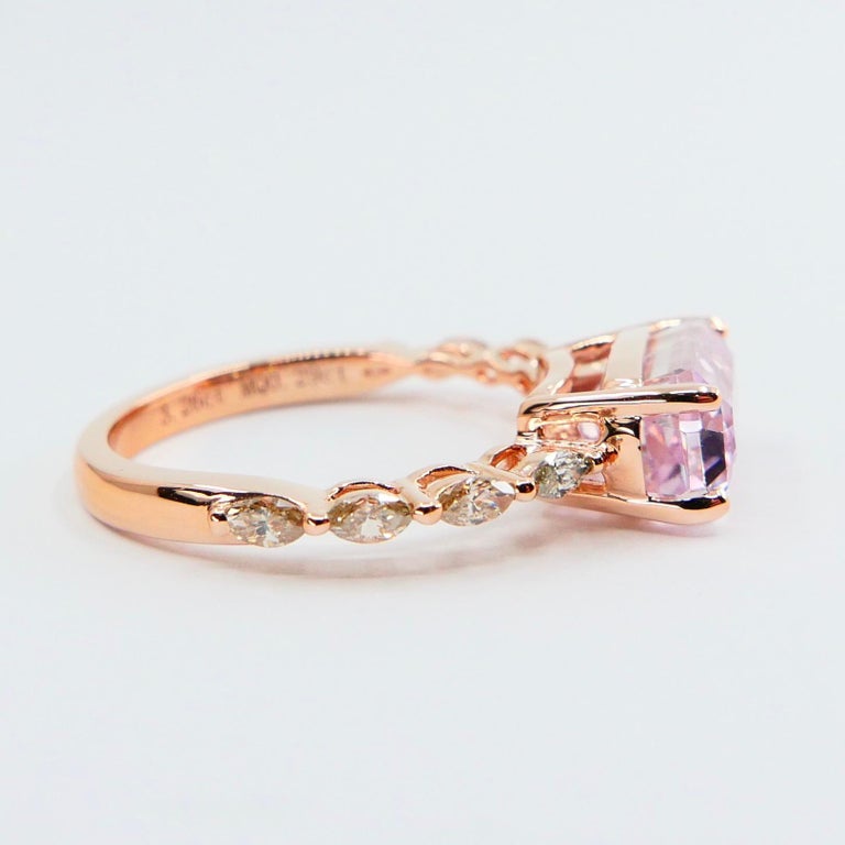Rose Gold Modified Step Cut Baby Pink Kunzite 3.26 Carat and Diamond ...
