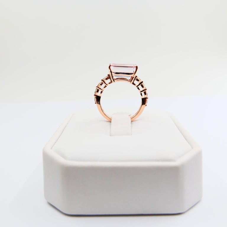 Rose Gold Modified Step Cut Baby Pink Kunzite 3.26 Carat and Diamond ...