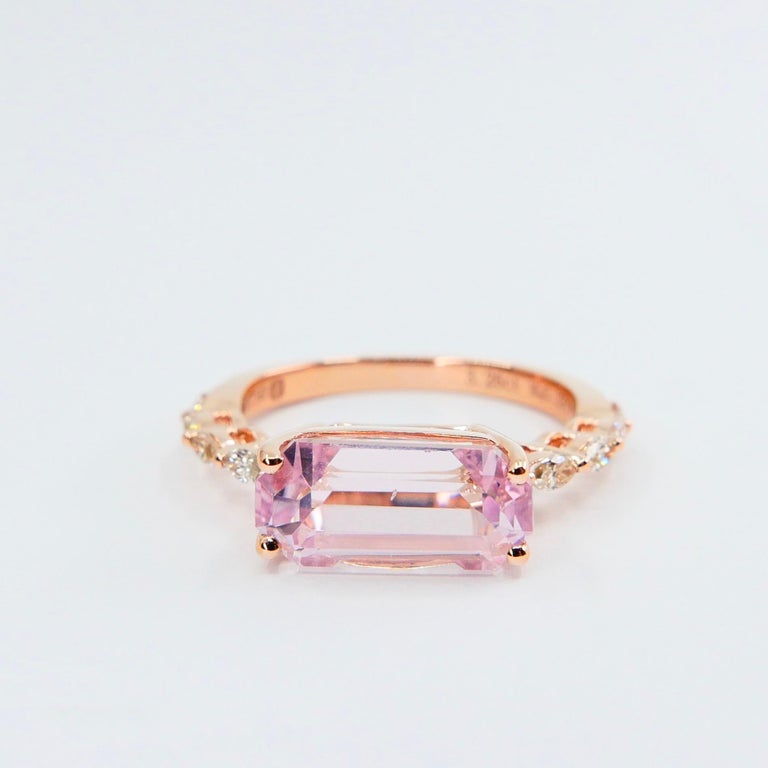 Rose Gold Modified Step Cut Baby Pink Kunzite 3.26 Carat and Diamond ...