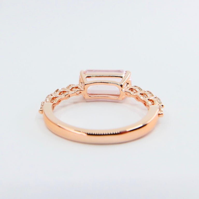 Rose Gold Modified Step Cut Baby Pink Kunzite 3.26 Carat and Diamond ...