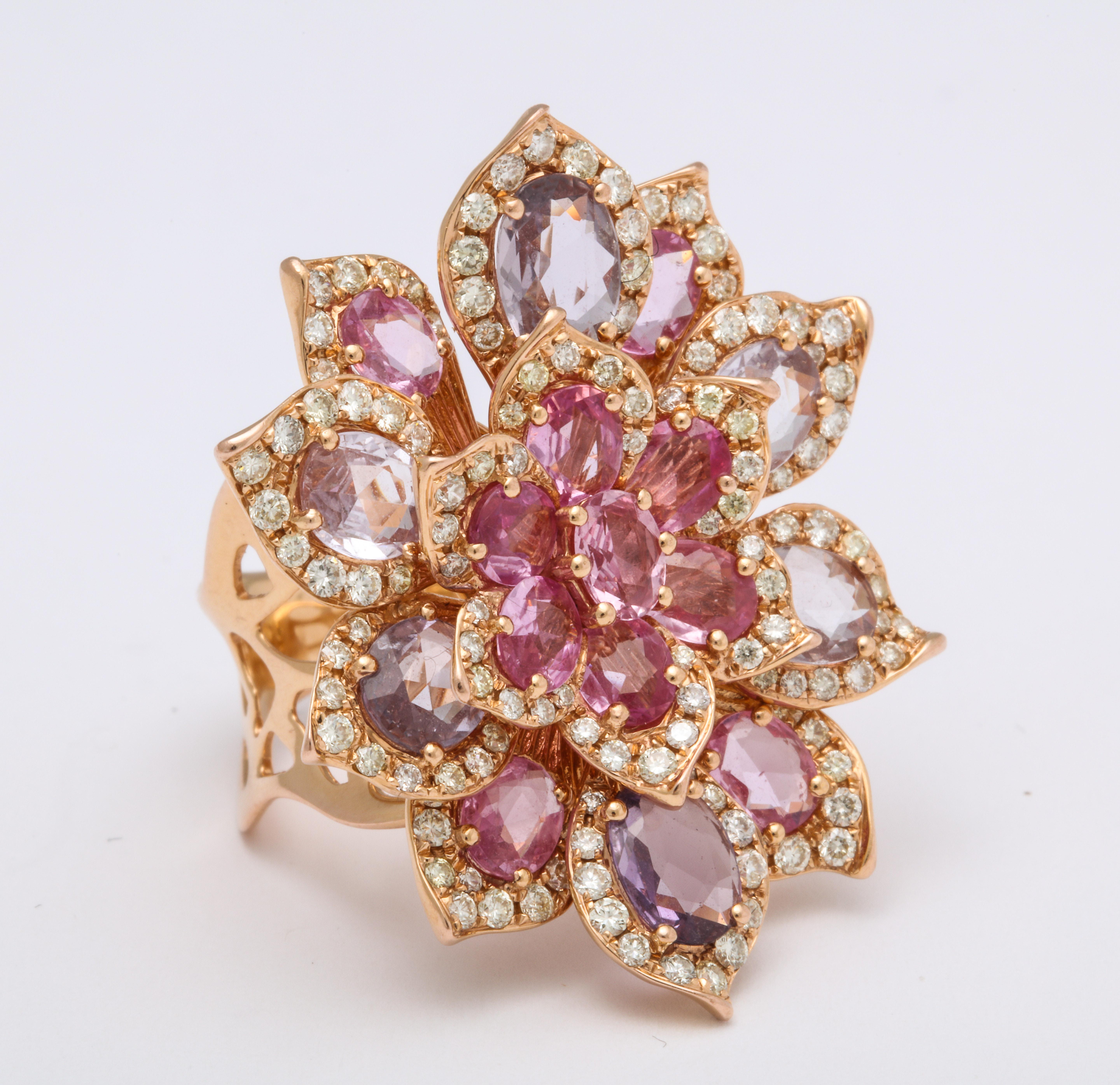 Rose Gold, Multi-Color Sapphire and Diamond Cocktail Flower Ring at ...