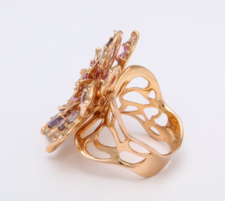 Rose Gold, Multi-Color Sapphire and Diamond Cocktail Flower Ring at ...