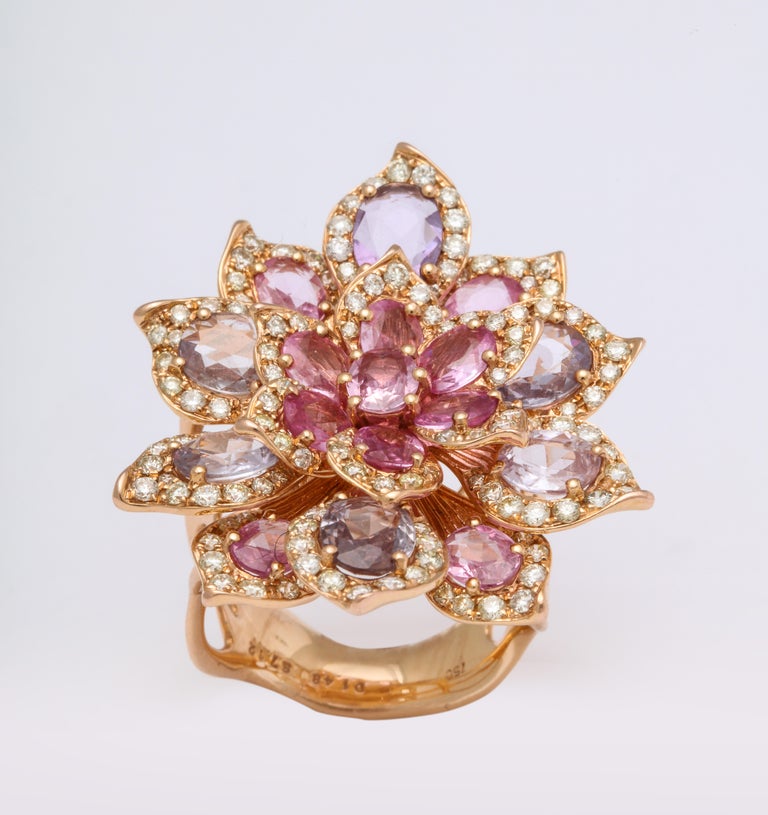 Rose Gold, Multi-Color Sapphire and Diamond Cocktail Flower Ring at ...