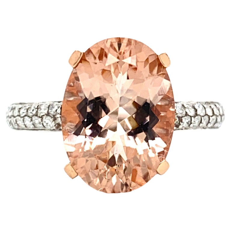 Rose Gold Oval 5.51 Ct Morganite and Diamond Royal Ring For Sale at 1stDibs