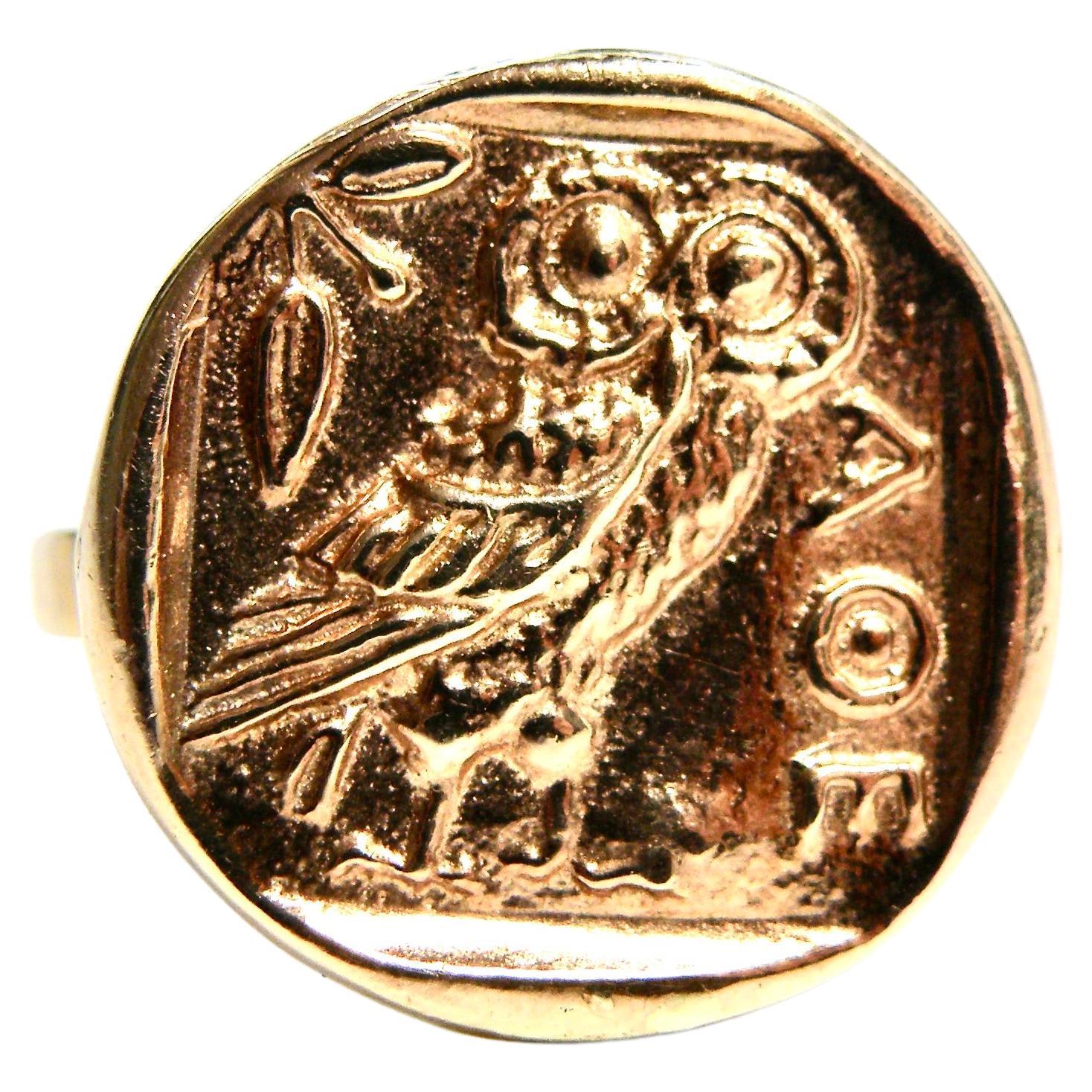 Rose gold Owl/Athena coin ring For Sale at 1stDibs