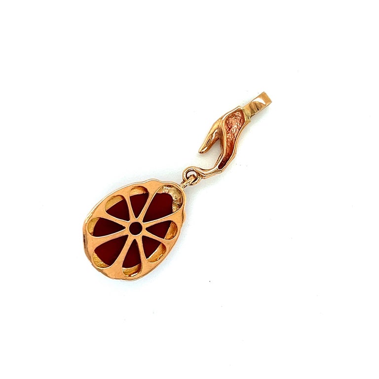 Rose Gold Pendant with a Vintage Red Iridescent Tiffany Glass Scarab ...