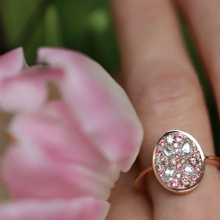 Rose Gold Pink Diamond Rose-Cut Diamond Intense Pink Spinel Pave Ring ...