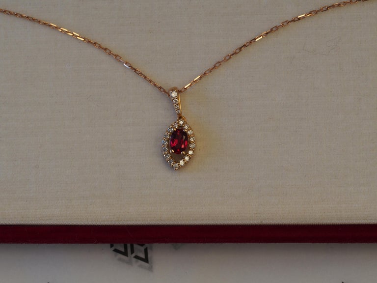 Rose Gold Ruby and Diamond Pendant and Necklace Set For Sale at 1stDibs