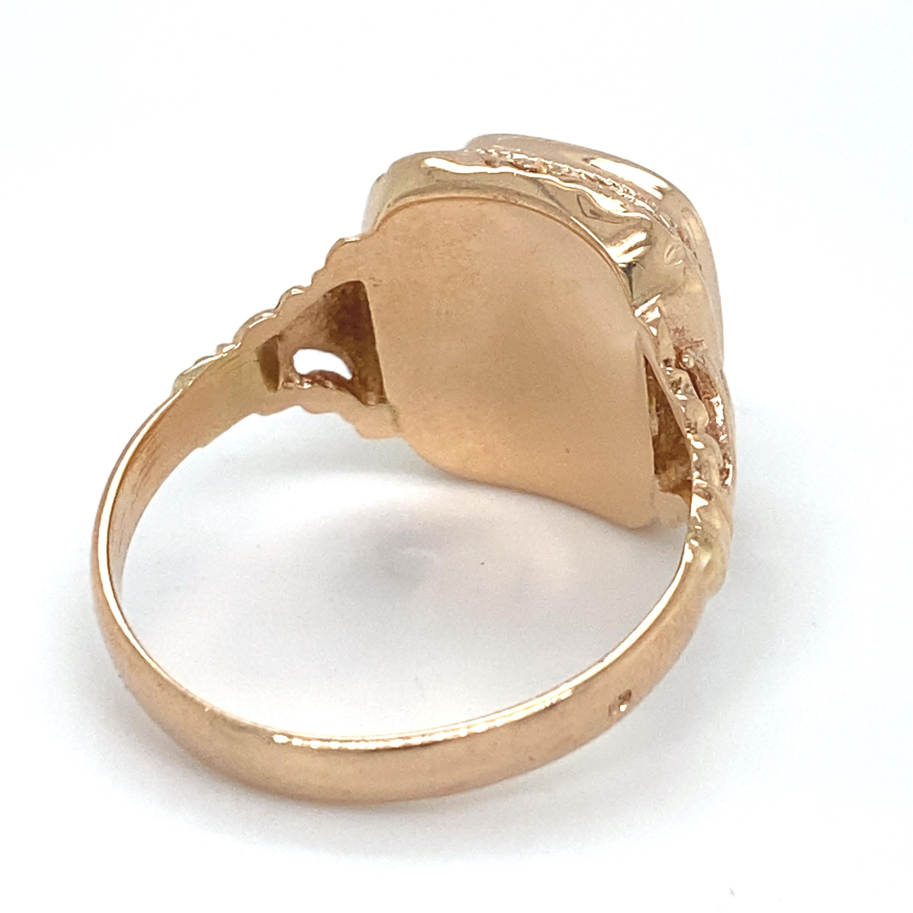 Rose Gold Signet Ring with Hand-Engraved Dragon Passant at 1stDibs