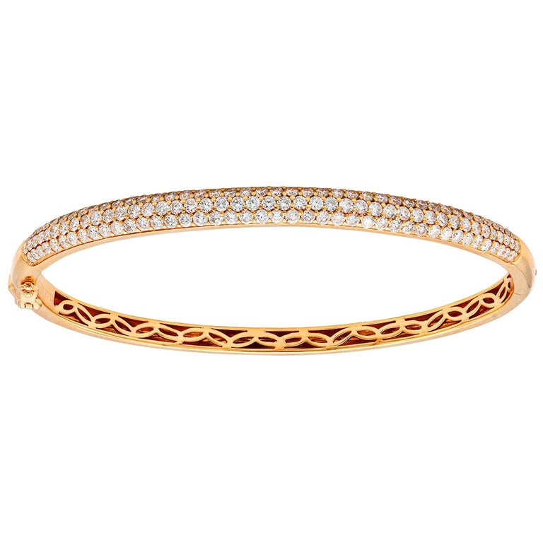 Rose Gold Three-Row Diamond Bangle For Sale at 1stDibs