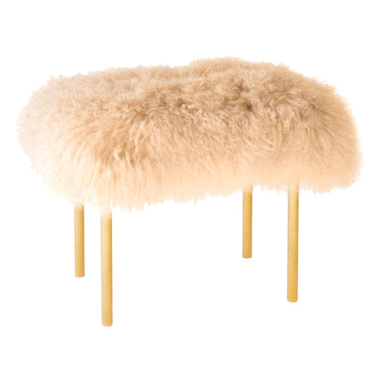 Rose Handcrafted Mongolian Lamb Sheepskin Fur and Brass Leg Stool For ...
