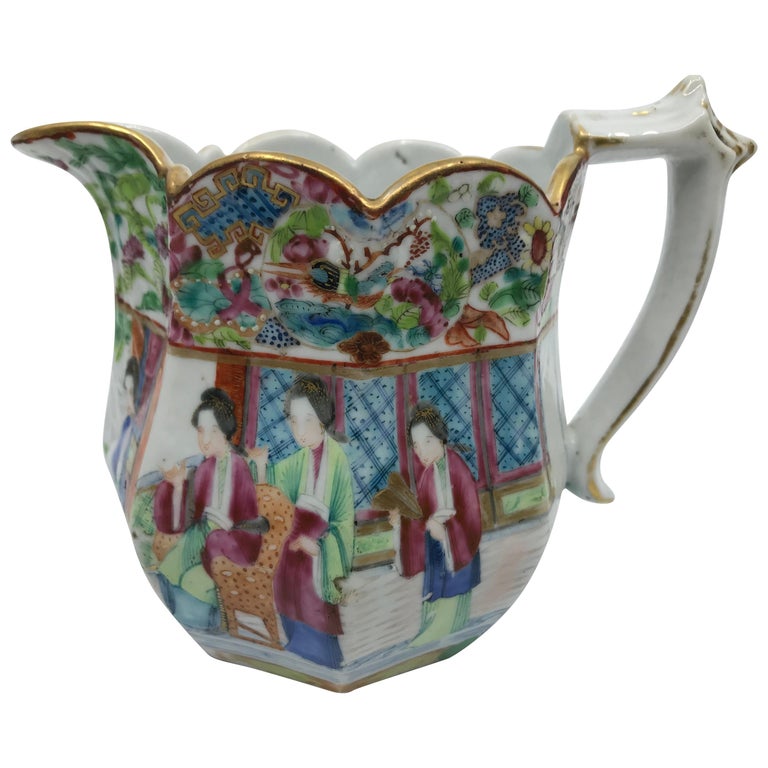 Rose Mandarin Chinese Porcelain Pitcher For Sale at 1stDibs
