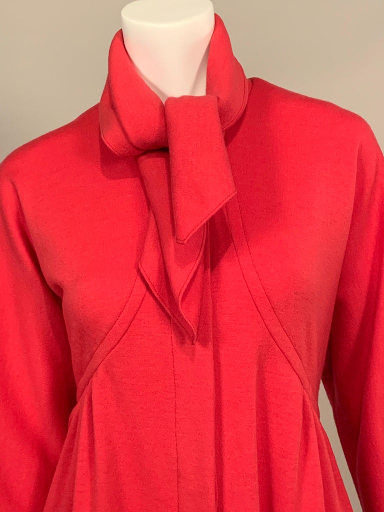 Rose Pink Wool Dress with Scarf Neckline For Sale at 1stDibs