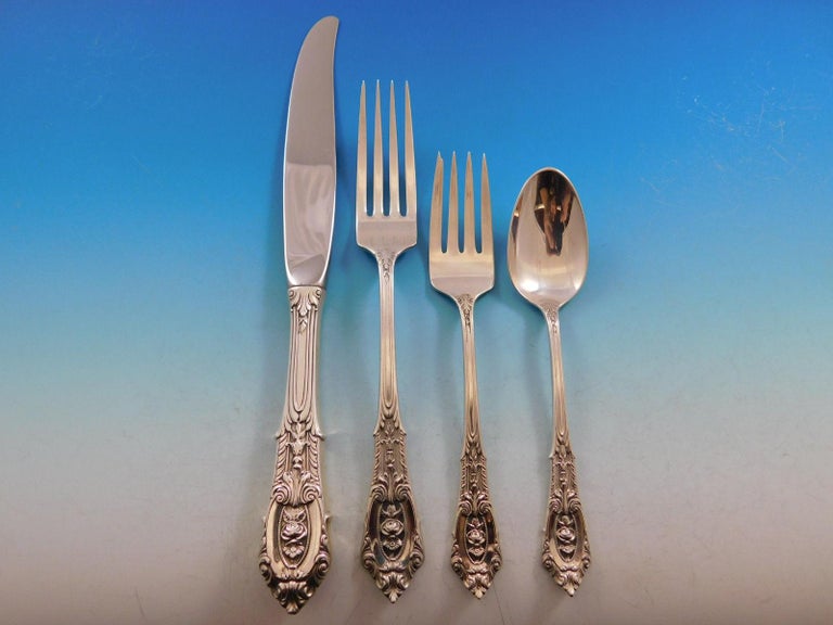 Rose Point by Wallace Sterling Silver Dinner Size Flatware Set of 12 ...