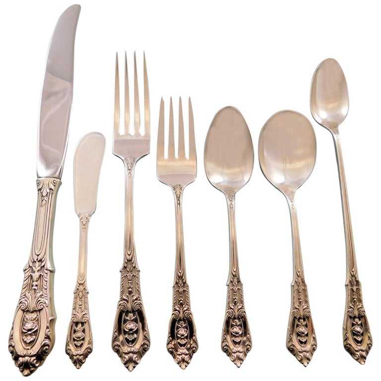 Rose Point by Wallace Sterling Silver Dinner Size Flatware Set of 12 ...
