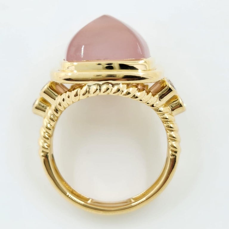 Rose Quartz Diamond Cocktail Ring in 18 Karat Yellow Gold For Sale at ...