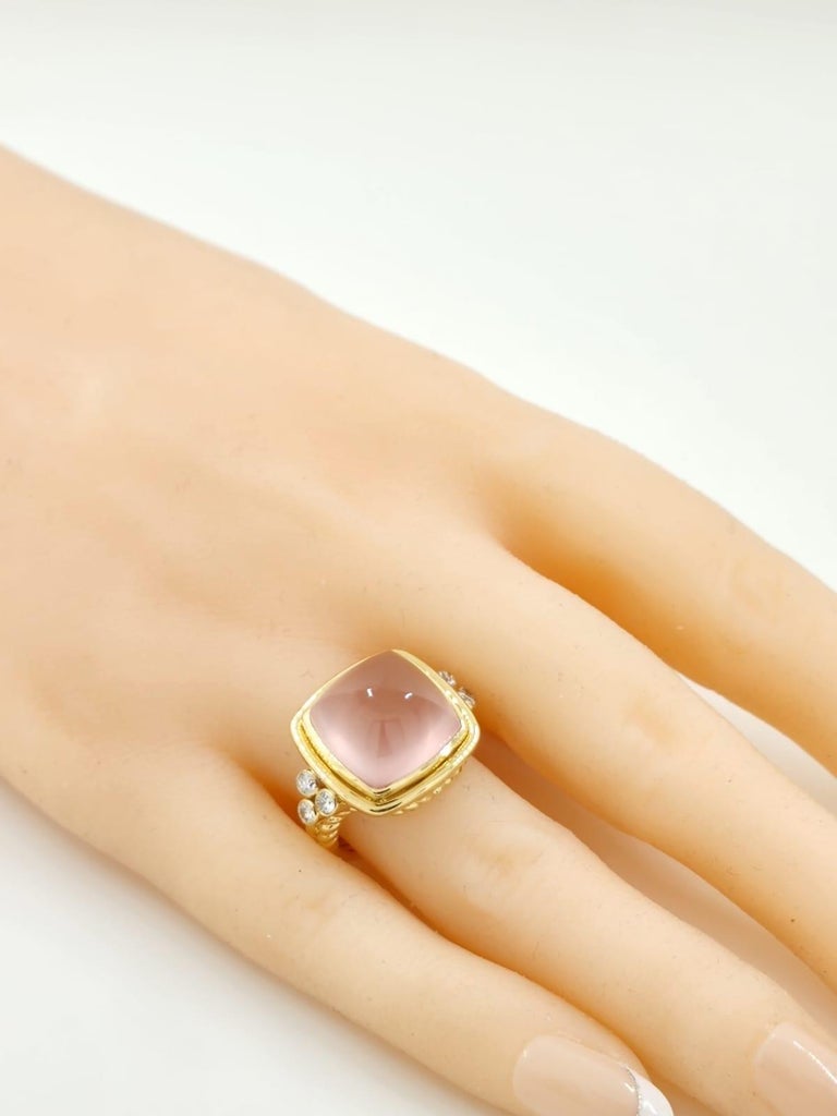 Rose Quartz Diamond Cocktail Ring in 18 Karat Yellow Gold For Sale at ...