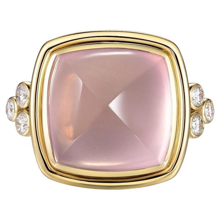 Rose Quartz Diamond Cocktail Ring in 18 Karat Yellow Gold at 1stDibs