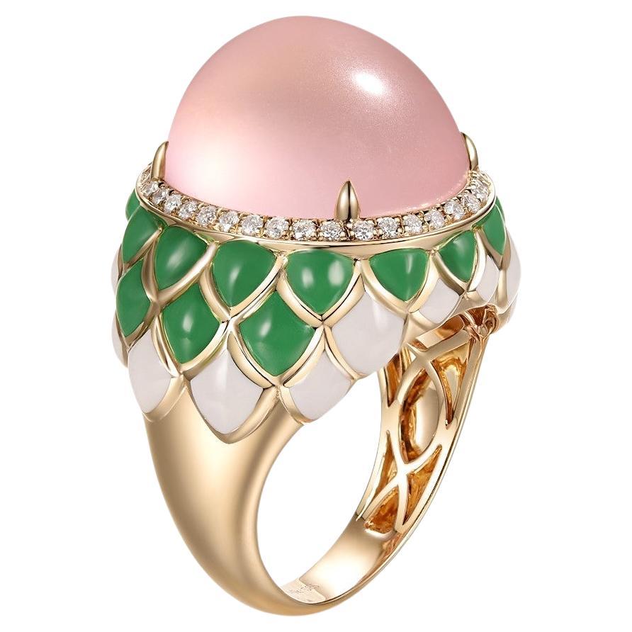 Rose Quartz Malachite Diamond Cocktail Ring in 14 Karat Rose Gold For ...