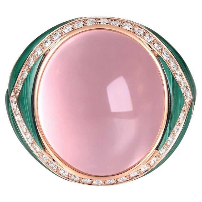 Rose Quartz Malachite Diamond Cocktail Ring in 14 Karat Rose Gold For ...