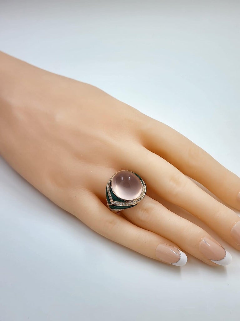 Rose Quartz Malachite Diamond Cocktail Ring in 14 Karat Rose Gold For ...