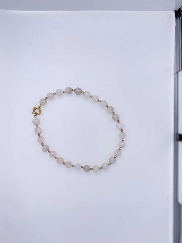 Rose Quartz Round Sphere Bead Gemstone 14 Karat Yellow Gold Bead Short ...