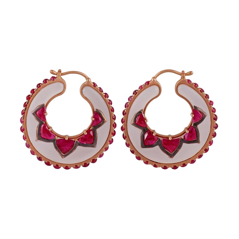 Rose Quartz and Ruby Earrings Studded in 18k Rose Gold For Sale at 1stDibs