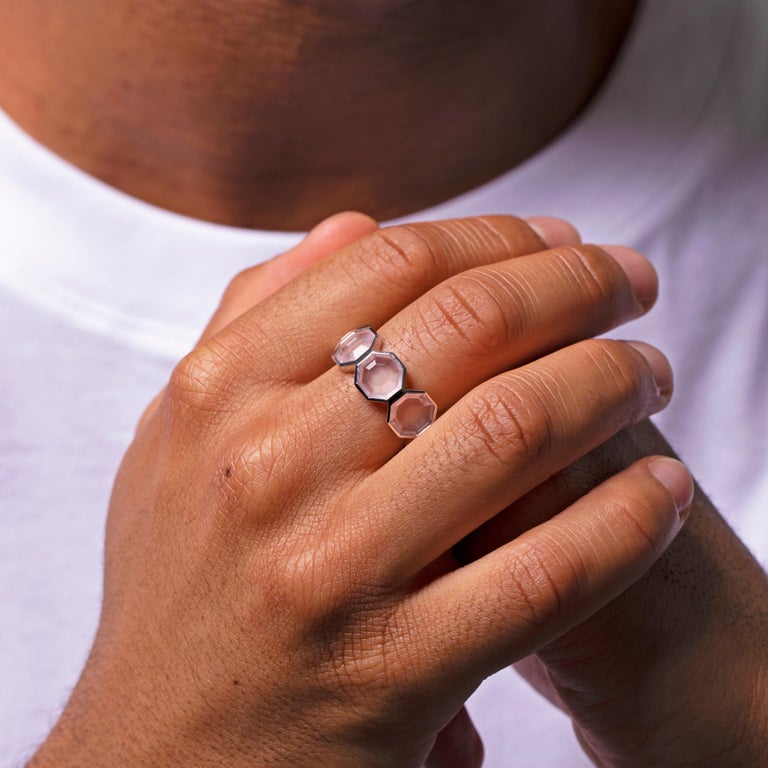 Customizable Rose Quartz Russell Ring in 18 Karat White Gold For Sale ...