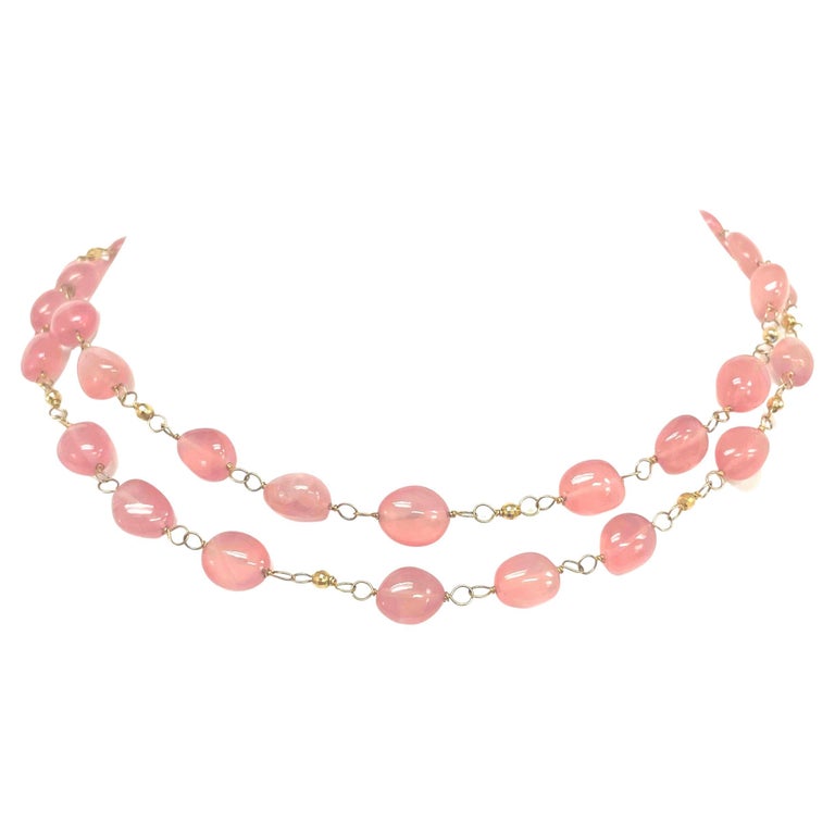 Rose Quartz Smooth Nuggets Paradizia Necklace For Sale at 1stDibs