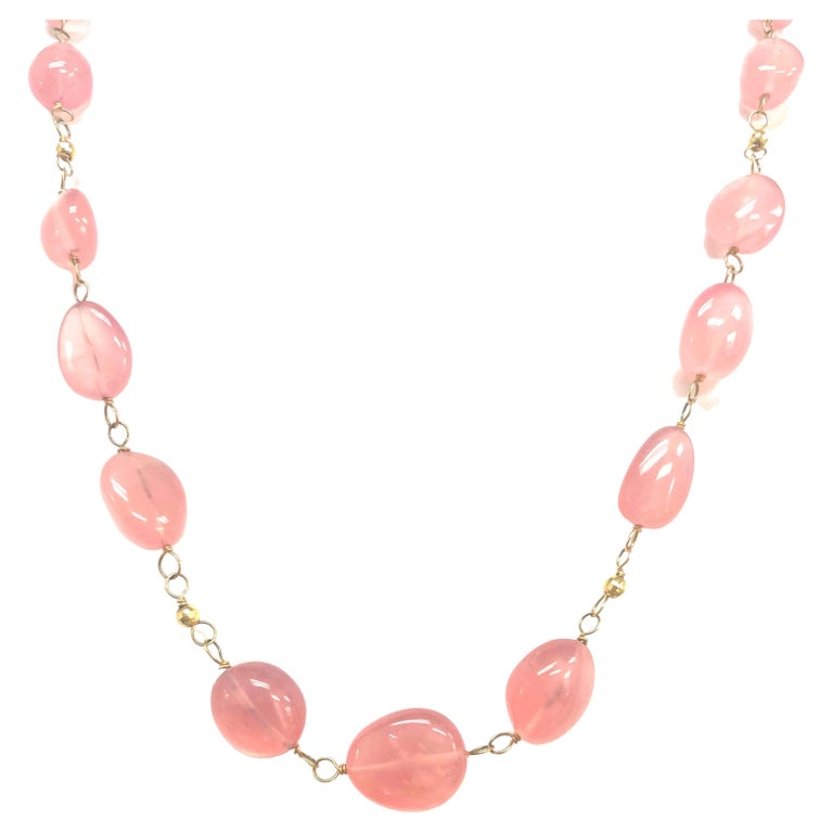Rose Quartz Smooth Nuggets Paradizia Necklace For Sale at 1stDibs