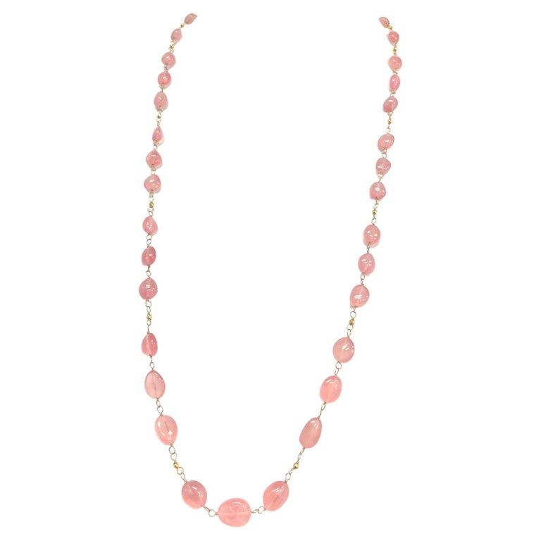 Rose Quartz Smooth Nuggets Paradizia Necklace For Sale at 1stDibs