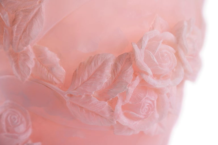 Rose Sculpture Vase 13 Roses Hand Carved Italy Pink Onyx Block Limited ...