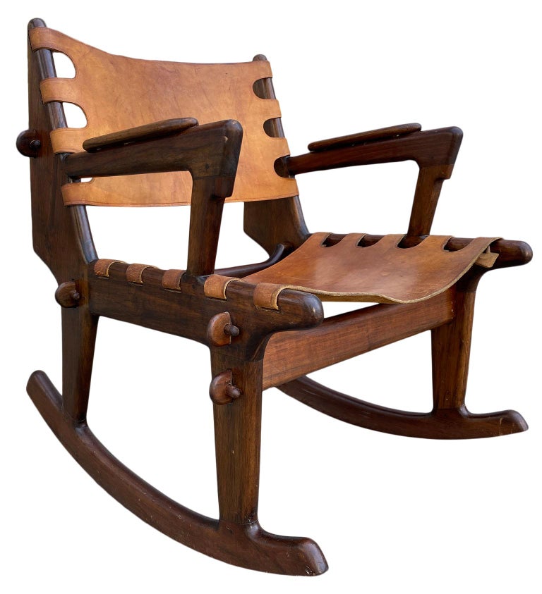 Rose wood and leather sling rocking chair by Ecuadorian designer Angel ...