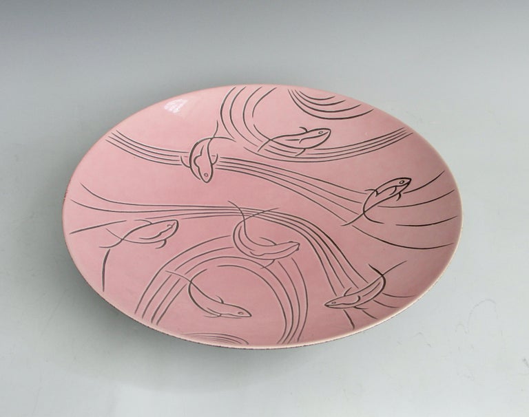 Roselane Pottery of Pasadena Pink Salad Bowl with Incised Modernist ...