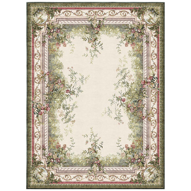 Floral roses pattern Modern Classics Rug beige green - Rosemont For ...