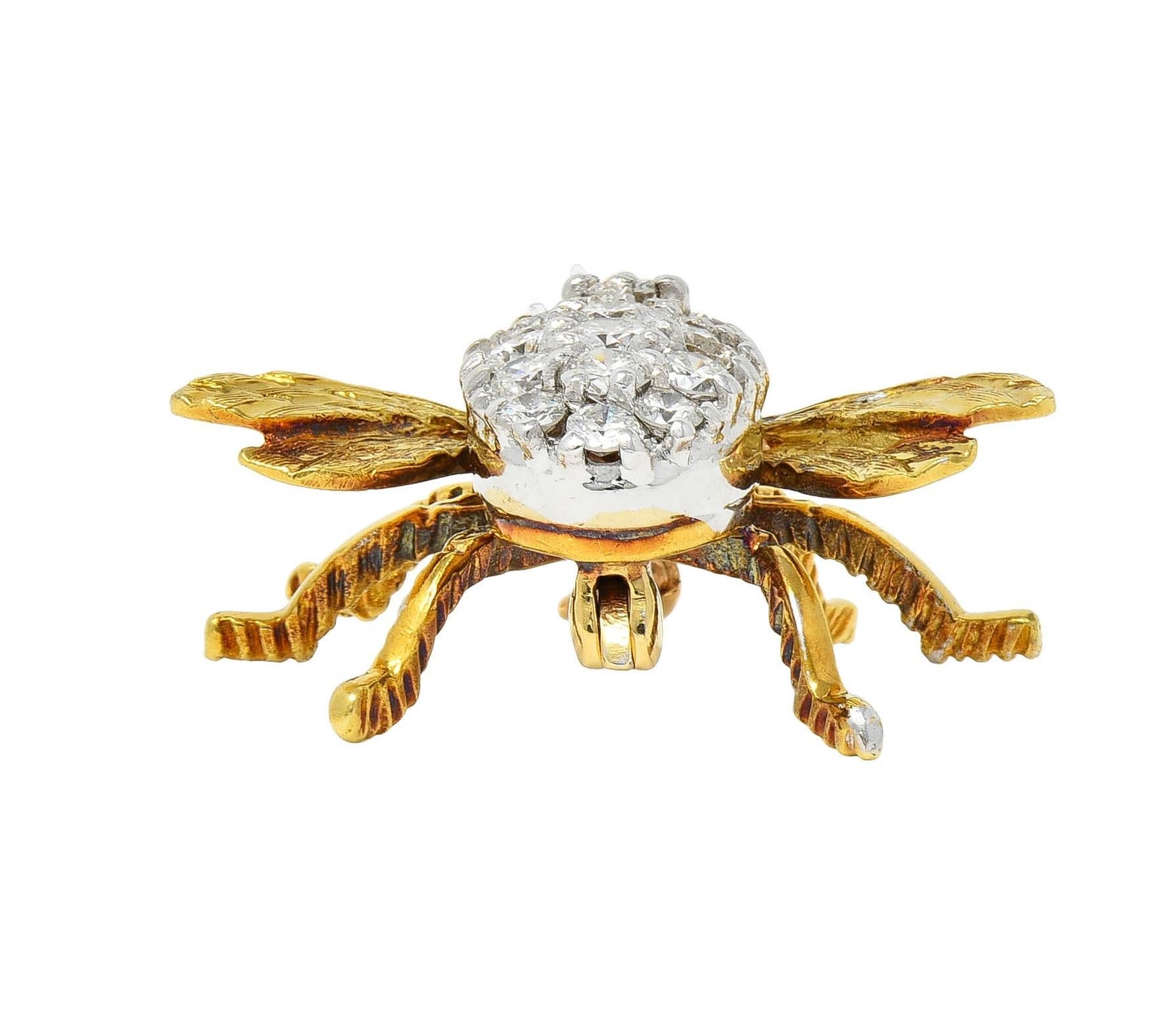 Rosenthal 1960's 1.16 CTW Diamond Ruby 18 Karat Gold Vintage Bee Bug Brooch For Sale at 1stDibs