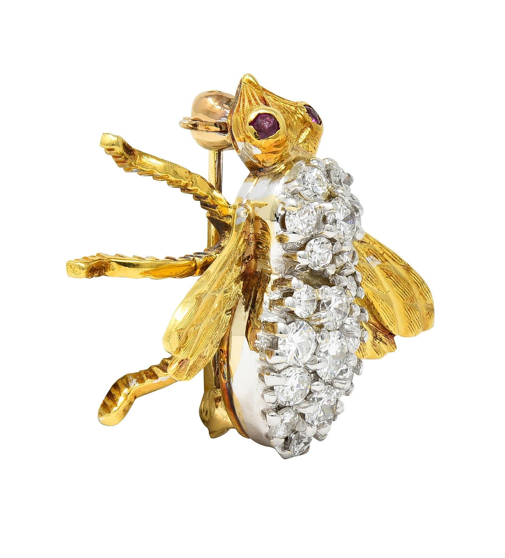 Rosenthal 1960's 1.16 CTW Diamond Ruby 18 Karat Gold Vintage Bee Bug ...