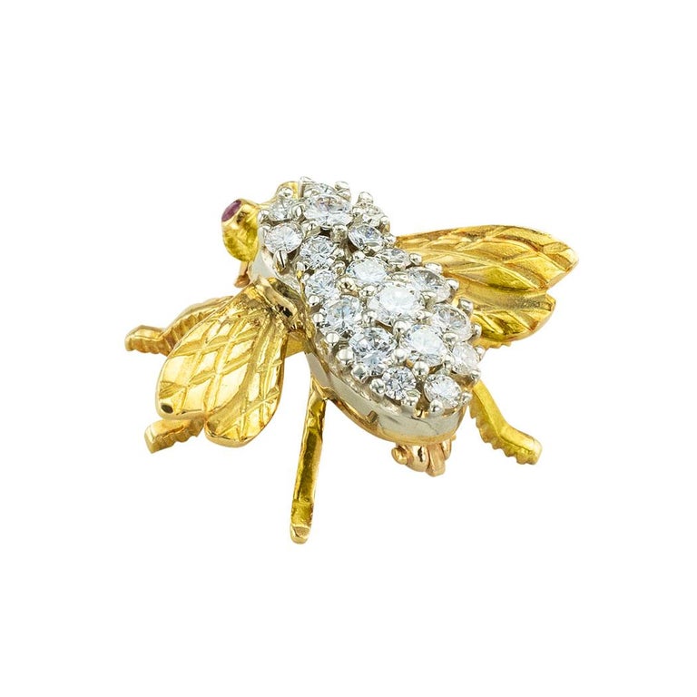 Rosenthal Diamond Ruby Gold Bee Brooch at 1stDibs