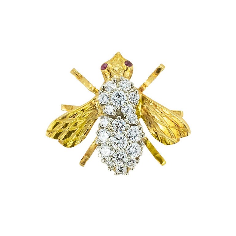 Rosenthal Diamond Ruby Gold Bee Brooch at 1stDibs