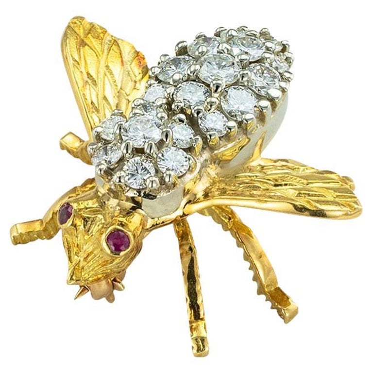Rosenthal Diamond Ruby Gold Bee Brooch at 1stDibs