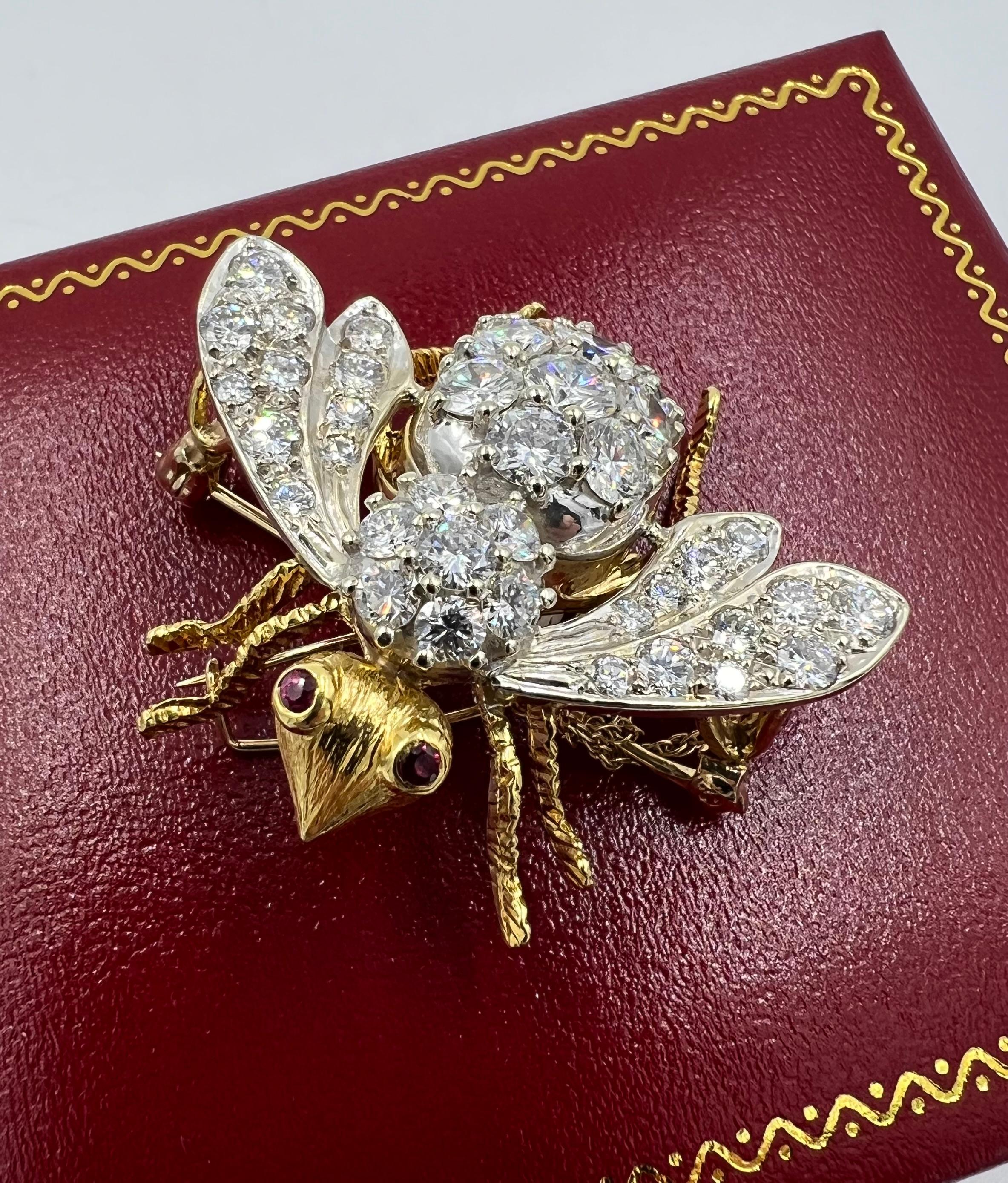 Rosenthal Vintage Extra Large Diamond Ruby Gold Bee Brooch Circa 1970s ...