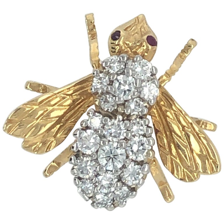 Rosenthal Yellow Gold Diamond Ruby Bee Pin at 1stDibs