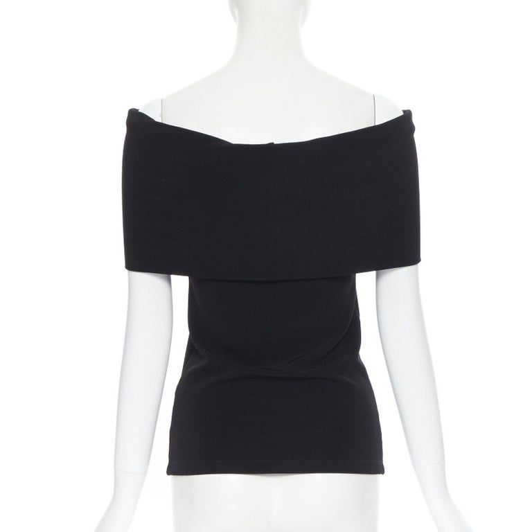 ROSETTA GETTY black knitted foldover banded off shoulder stretch top XS ...