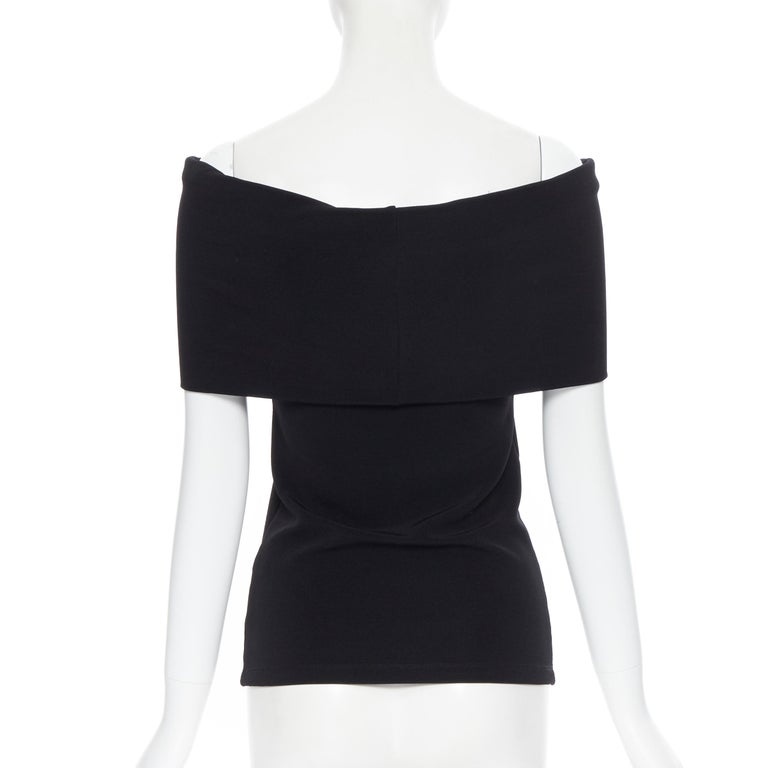 ROSETTA GETTY black knitted foldover banded off shoulder stretch top XS ...