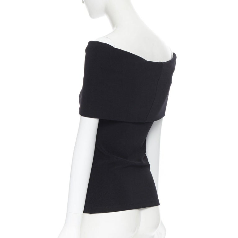 ROSETTA GETTY black knitted foldover banded off shoulder stretch top XS ...