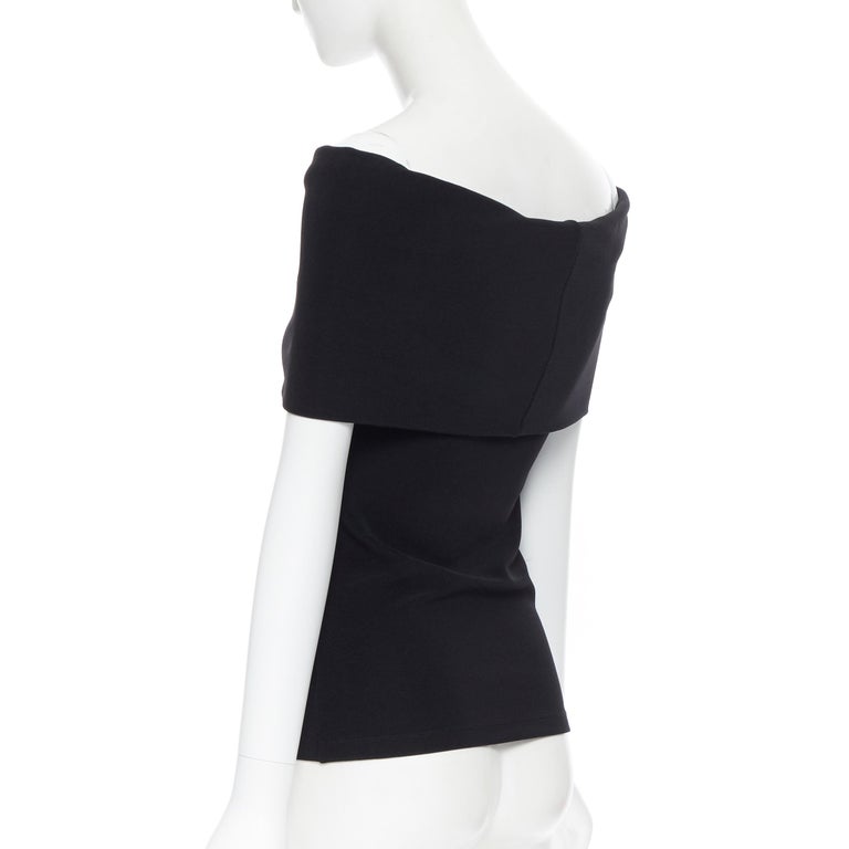 ROSETTA GETTY black knitted foldover banded off shoulder stretch top XS ...